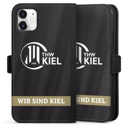 DeinDesign iPhone 11 Handy Klapph&uuml;lle Handyh&uuml;lle aus Kunst Leder schwarz Flip Case Thw Kiel Handball Merchandise Sideflip mit Lasche