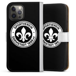DeinDesign iPhone 12 Pro Max Handy Klapph&uuml;lle Handyh&uuml;lle aus Kunst Leder wei&szlig; Flip Case Sv Darmstadt 98 Official Licensed Product Logo Sideflip mit Lasche