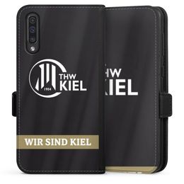 DeinDesign Galaxy A50 Handy Klapph&uuml;lle Handyh&uuml;lle aus Kunst Leder schwarz Flip Case Thw Kiel Handball Merchandise Sideflip mit Lasche