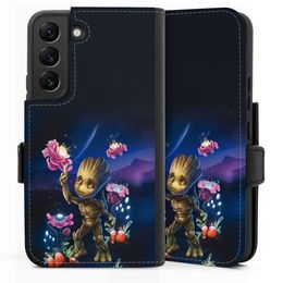 DeinDesign Galaxy S22 Handy Klapph&uuml;lle Handyh&uuml;lle aus Kunst Leder schwarz Flip Case Baby Groot Marvel Guardians Of The Galaxy Sideflip mit langer Lasche