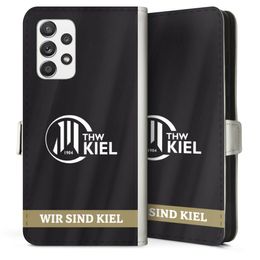 DeinDesign Galaxy A52s 5G Handy Klapph&uuml;lle Handyh&uuml;lle aus Kunst Leder wei&szlig; Flip Case Thw Kiel Handball Merchandise Sideflip mit Lasche