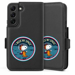 DeinDesign Galaxy S22 Handy Klapph&uuml;lle Handyh&uuml;lle aus Kunst Leder schwarz Flip Case Peanuts Snoopy Weltall Sideflip mit langer Lasche