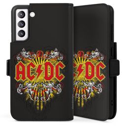 DeinDesign Galaxy S21 FE 5G Handy Klapph&uuml;lle Handyh&uuml;lle aus Kunst Leder schwarz Flip Case Music Acdc Rock Sideflip mit Lasche