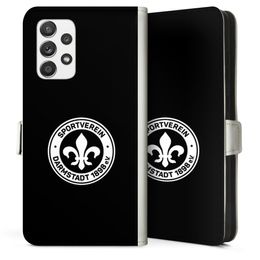 DeinDesign Galaxy A52s 5G Handy Klapph&uuml;lle Handyh&uuml;lle aus Kunst Leder wei&szlig; Flip Case Sv Darmstadt 98 Official Licensed Product Logo Sideflip mit Lasche