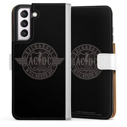 DeinDesign Galaxy S21 FE 5G Handy Klapph&uuml;lle Handyh&uuml;lle aus Kunst Leder wei&szlig; Flip Case Rock Acdc Merchandise Sideflip mit Lasche