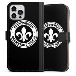 DeinDesign iPhone 13 Pro Max Handy Klapph&uuml;lle Handyh&uuml;lle aus Kunst Leder schwarz Flip Case Sv Darmstadt 98 Official Licensed Product Logo Sideflip mit langer 