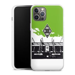 DeinDesign iPhone 12 Pro Max Handy Silikon H&uuml;lle Case wei&szlig; Handyh&uuml;lle Borussia M&ouml;nchengladbach Merchandise Stadium Silikon Case