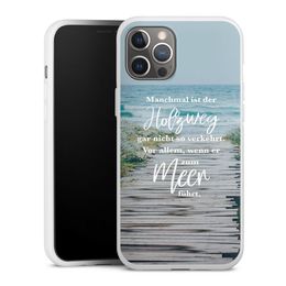 DeinDesign iPhone 12 Pro Max Handy Silikon H&uuml;lle Case wei&szlig; Handyh&uuml;lle Statement Beach Spruch Silikon Case
