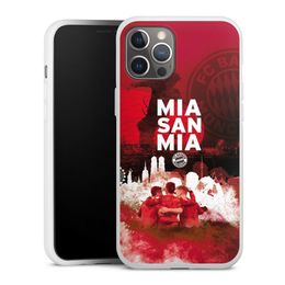 DeinDesign iPhone 12 Pro Max Handy Silikon H&uuml;lle Case wei&szlig; Handyh&uuml;lle Fc Bayern M&uuml;nchen Fcb Mia San Mia Silikon Case