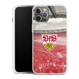 DeinDesign iPhone 12 Pro Max Handy Silikon H&uuml;lle Case wei&szlig; Handyh&uuml;lle Official Licensed Product Vfb Stuttgart Stadium Silikon Case