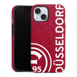 DeinDesign iPhone 15 Handy Panzer Handyh&uuml;lle robuste Outdoor H&uuml;lle Schutzh&uuml;lle matt Lettering F95 Fortuna D&uuml;sseldorf Tough Case