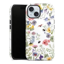 DeinDesign iPhone 15 Handy Panzer Handyh&uuml;lle robuste Outdoor H&uuml;lle Schutzh&uuml;lle matt Flowers Bee Muster Tough Case
