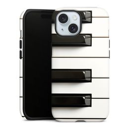 DeinDesign iPhone 15 Handy Panzer Handyh&uuml;lle robuste Outdoor H&uuml;lle Schutzh&uuml;lle matt Klavier Music Piano Tough Case