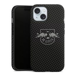 DeinDesign iPhone 15 Handy Panzer Handyh&uuml;lle robuste Outdoor H&uuml;lle Schutzh&uuml;lle matt Rb Leipzig Carbon Metallic Look Tough Case