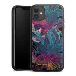 DeinDesign iPhone 11 Handy Gallery Case Handyh&uuml;lle 9H Geh&auml;rtetes Glas R&uuml;ckseite H&uuml;lle Neon Colourful Flowers Gallery Case
