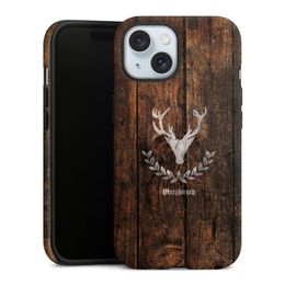 DeinDesign iPhone 15 Handy Panzer Handyh&uuml;lle robuste Outdoor H&uuml;lle Schutzh&uuml;lle matt Wooden Look Deer Wood Tough Case
