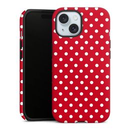 DeinDesign iPhone 15 Handy Panzer Handyh&uuml;lle robuste Outdoor H&uuml;lle Schutzh&uuml;lle matt Points Polka Dots Retro Tough Case