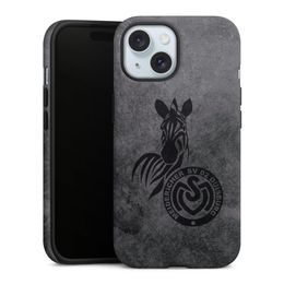DeinDesign iPhone 15 Handy Panzer Handyh&uuml;lle robuste Outdoor H&uuml;lle Schutzh&uuml;lle matt Official Licensed Product Msv Duisburg Zebra Tough Case