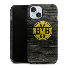 DeinDesign iPhone 15 Handy Panzer Handyh&uuml;lle robuste Outdoor H&uuml;lle Schutzh&uuml;lle matt Wooden Look Bvb Borussia Dortmund Tough Case