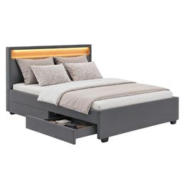 Juskys Polsterbett, Dunkelgrau, Holz, 140x200 cm, Schlafzimmer, Betten, Polsterbetten