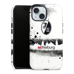 DeinDesign iPhone 15 Handy Panzer Handyh&uuml;lle robuste Outdoor H&uuml;lle Schutzh&uuml;lle matt Skyline Sc Freiburg Logo Tough Case