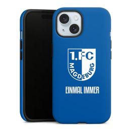 DeinDesign iPhone 15 Handy Panzer Handyh&uuml;lle robuste Outdoor H&uuml;lle Schutzh&uuml;lle matt Coat Of Arms Official Licensed Product 1. Fc Magdeburg Tough Case