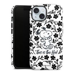 DeinDesign iPhone 15 Handy Panzer Handyh&uuml;lle robuste Outdoor H&uuml;lle Schutzh&uuml;lle matt Peanuts Flowers Snoopy Tough Case
