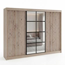 A&J M&ouml;belLand Schwebet&uuml;renschrank, Braun, Wei&szlig;, Schwarz, Wei&szlig;, Holzwerkstoff, 200x215x59.5 cm, Schlafzimmer, Kleiderschr&auml;nke, Schwebet&uuml;renschr&auml;nke