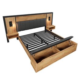 Komhtom Doppelbett, Wildeiche, Holz, Vintage, 180x200 cm, Schlafzimmer, Betten