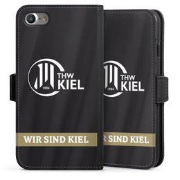 DeinDesign iPhone 8 Handy Klapph&uuml;lle Handyh&uuml;lle aus Kunst Leder schwarz Flip Case Thw Kiel Merchandise Handball Sideflip mit Lasche