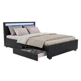Juskys Polsterbett, Schwarz, Holz, 140x200 cm, Schlafzimmer, Betten, Polsterbetten