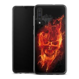 DeinDesign Galaxy A50 Handy Silikon H&uuml;lle Case transparent Handyh&uuml;lle Totenkopf Skull Fire Silikon Case