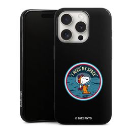 DeinDesign iPhone 15 Pro Handy Silikon H&uuml;lle Case schwarz Handyh&uuml;lle Peanuts Weltall Snoopy
