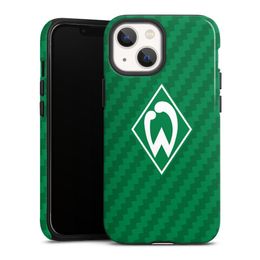 DeinDesign iPhone 13 Mini Handy Panzer Handyh&uuml;lle robuste Outdoor H&uuml;lle Schutzh&uuml;lle gl&auml;nzend Carbon Official Licensed Product Sv Werder Bremen Tough Case