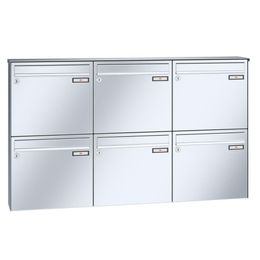 Renz Basic B Briefkastenanlage Aufputz in V4A Edelstahl 6-fach mit 2ten Namensschild