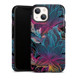 DeinDesign iPhone 13 Mini Handy Panzer Handyh&uuml;lle robuste Outdoor H&uuml;lle Schutzh&uuml;lle gl&auml;nzend Colourful Flowers Neon Tough Case