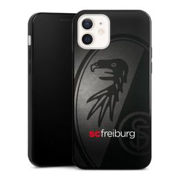 DeinDesign iPhone 12 Handy Slim Case extra d&uuml;nn Silikon Handyh&uuml;lle schwarz H&uuml;lle Sc Freiburg Official Licensed Product Metallic Look Silikon Slim Case
