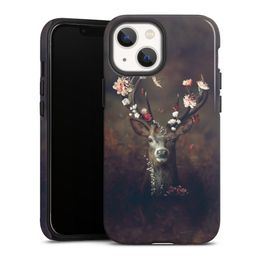 DeinDesign iPhone 13 Mini Handy Panzer Handyh&uuml;lle robuste Outdoor H&uuml;lle Schutzh&uuml;lle gl&auml;nzend Reindeer Flowers Rehe Tough Case