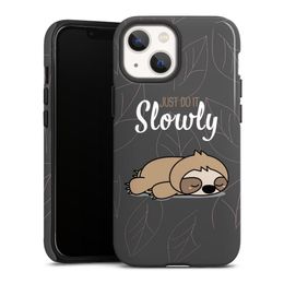 DeinDesign iPhone 13 Mini Handy Panzer Handyh&uuml;lle robuste Outdoor H&uuml;lle Schutzh&uuml;lle gl&auml;nzend Sloth Lazy Sunday Sayings Tough Case