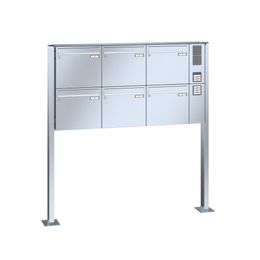 Renz Basic B freistehende Briefkastenanlage in V4A Edelstahl mit Sprechfeld 6-fach