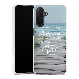 DeinDesign Galaxy A26 Handy Silikon H&uuml;lle Case wei&szlig; Handyh&uuml;lle Statement Beach Spruch Silikon Case