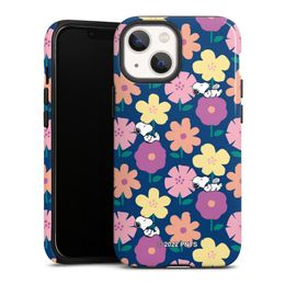 DeinDesign iPhone 13 Mini Handy Panzer Handyh&uuml;lle robuste Outdoor H&uuml;lle Schutzh&uuml;lle gl&auml;nzend Muster Snoopy Flowers Tough Case