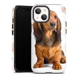 DeinDesign iPhone 13 Mini Handy Panzer Handyh&uuml;lle robuste Outdoor H&uuml;lle Schutzh&uuml;lle gl&auml;nzend Pet Dachshund Dog Tough Case