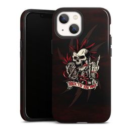 DeinDesign iPhone 13 Mini Handy Panzer Handyh&uuml;lle robuste Outdoor H&uuml;lle Schutzh&uuml;lle gl&auml;nzend Totenkopf Music Rock Tough Case