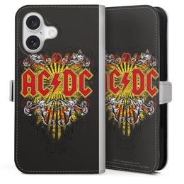DeinDesign iPhone 16 Handy Klapph&uuml;lle Handyh&uuml;lle aus Kunst Leder wei&szlig; Flip Case Music Acdc Rock Sideflip mit Lasche