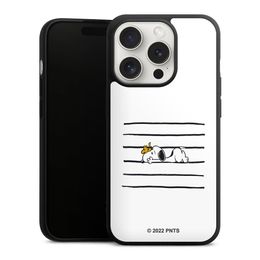 DeinDesign iPhone 15 Pro Handy Premium Silikon H&uuml;lle Handyh&uuml;lle schwarz Case Snoopy Dog Peanuts Silikon Premium Case