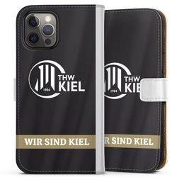 DeinDesign iPhone 12 Pro Max Handy Klapph&uuml;lle Handyh&uuml;lle aus Kunst Leder wei&szlig; Flip Case Thw Kiel Handball Merchandise Sideflip mit Lasche