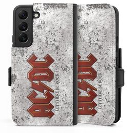 DeinDesign Galaxy S22 Handy Klapph&uuml;lle Handyh&uuml;lle aus Kunst Leder schwarz Flip Case Merchandise Acdc Logo Sideflip mit langer Lasche