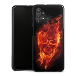 DeinDesign Galaxy A32 5G Handy Silikon H&uuml;lle Case schwarz Handyh&uuml;lle Fire Skull Totenkopf