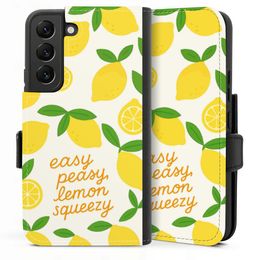 DeinDesign Galaxy S22 Handy Klapph&uuml;lle Handyh&uuml;lle aus Kunst Leder schwarz Flip Case Spruch Statement Lemon Sideflip mit langer Lasche